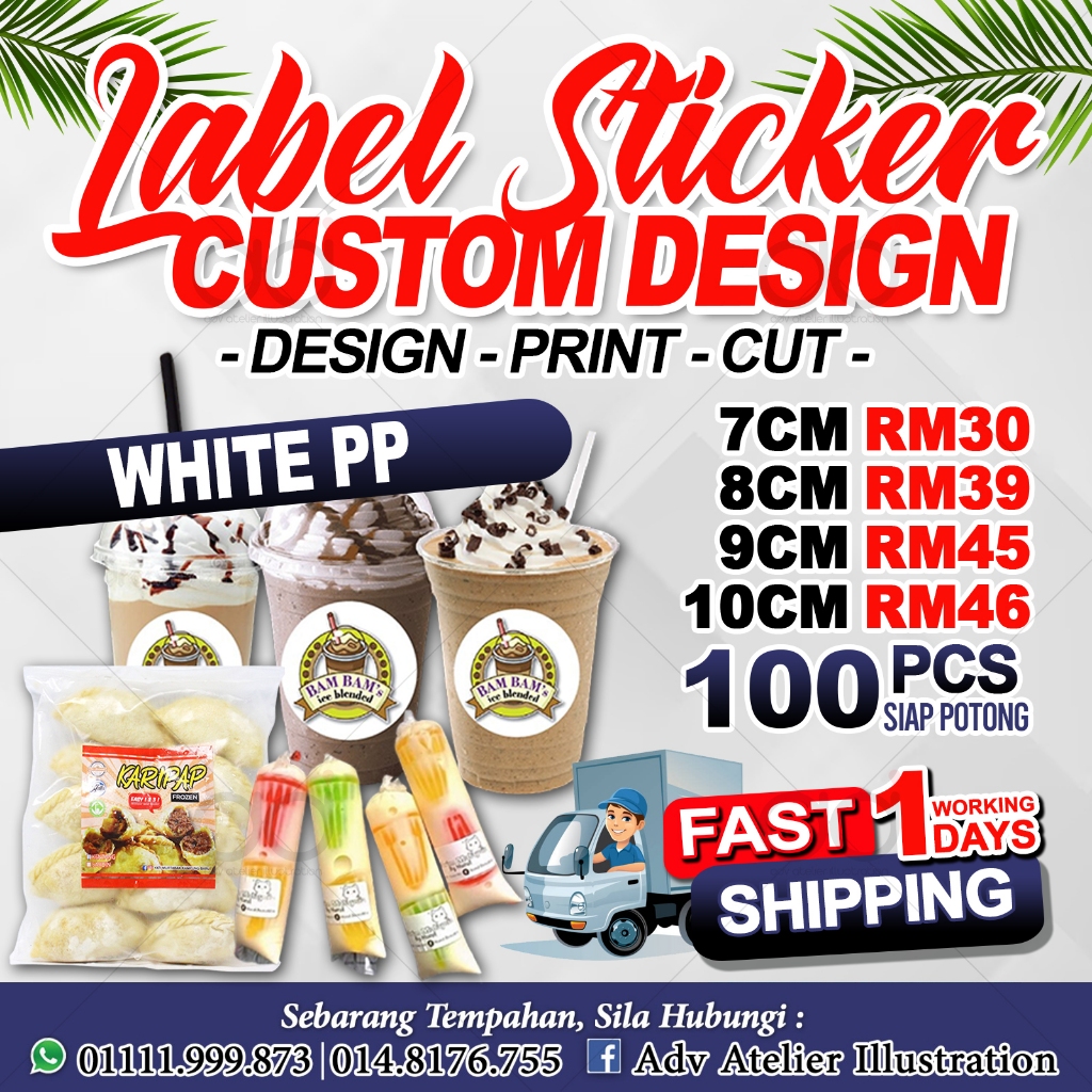 WATERPROOF STICKER | 7cm-10cm | CUSTOM MADE LABEL PRODUK (SHIP IN 1DAY ...