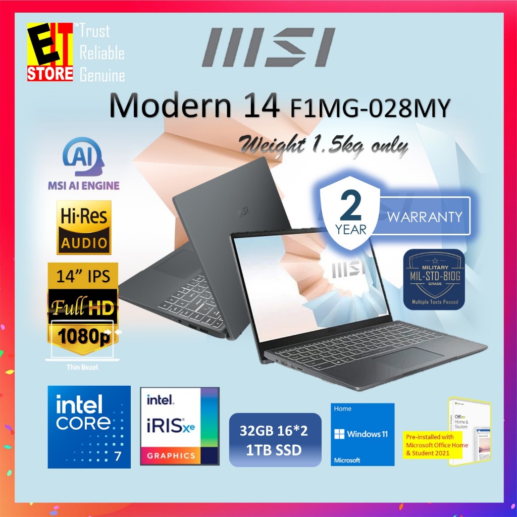 MSI MODERN 14 F1MG-028MY (Intel Core 7 processor 150U/16GB OR 32GB RAM ...