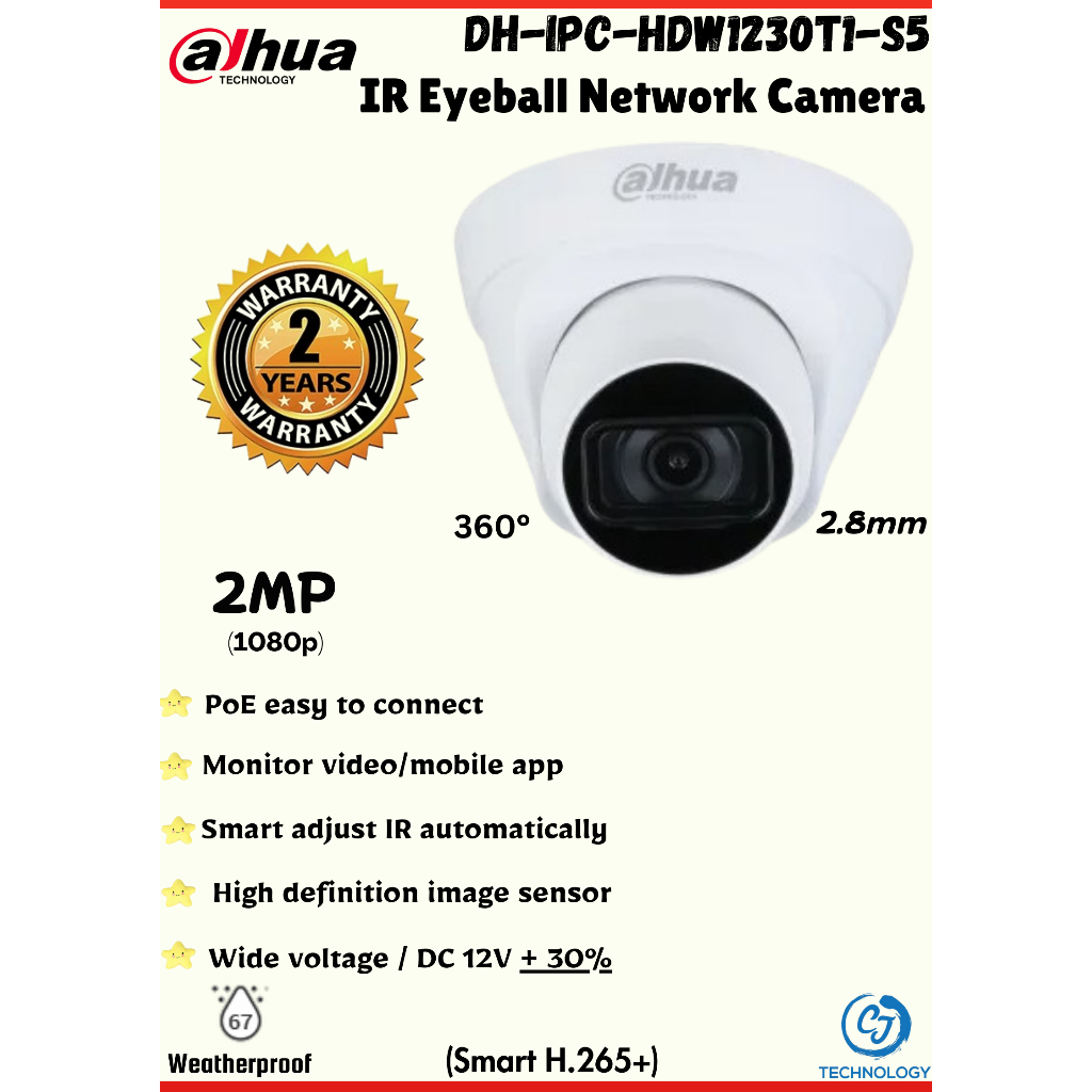 DAHUA DH-IPC-HDW1230T1-S5 2MP 2.8mm IR EYEBALL NETWORK CAMERA | Shopee Malaysia