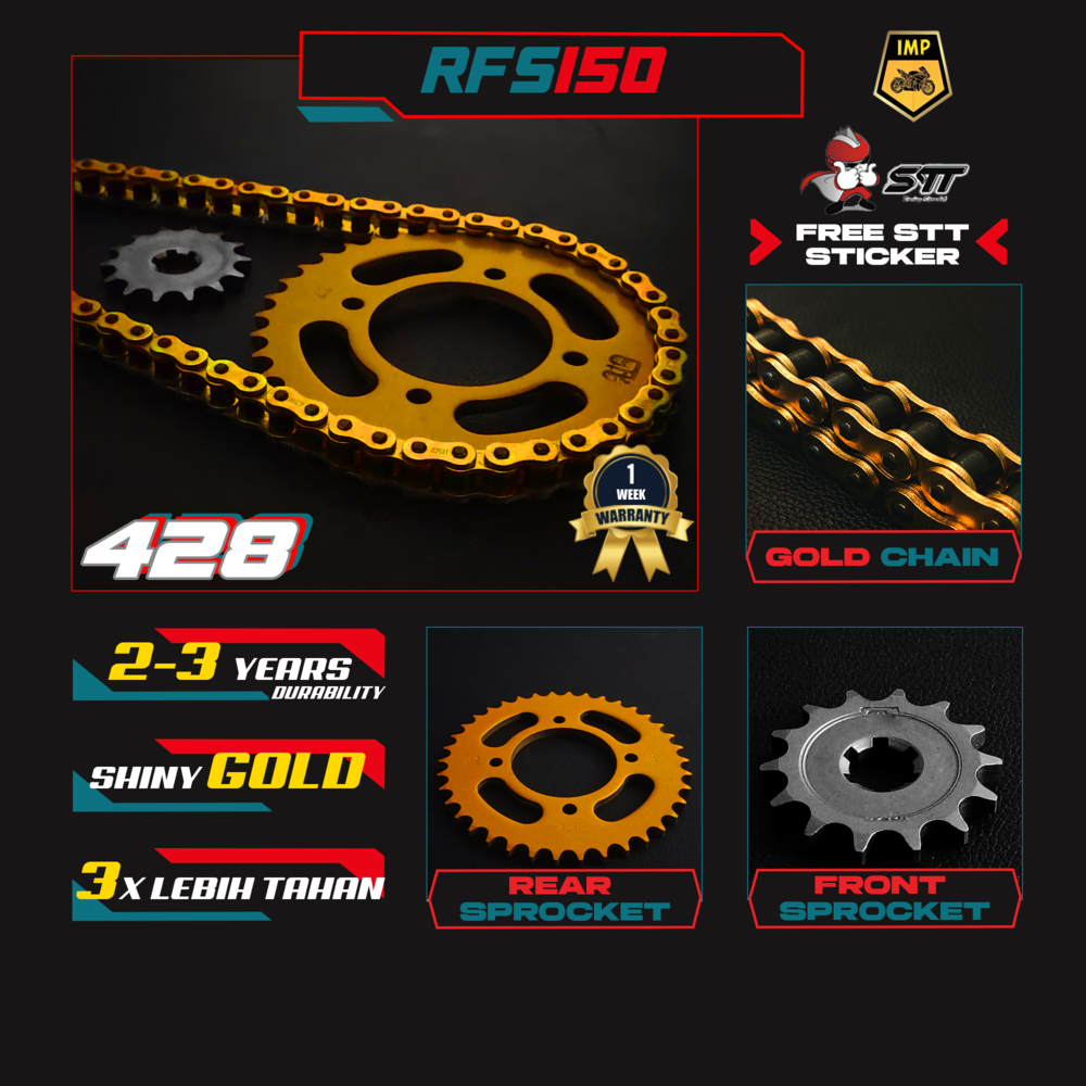 RFS150 SPOKET 428 / R18I BENELLI 428 SET SPROCKET + CHAIN GOLD 132L 40T ...