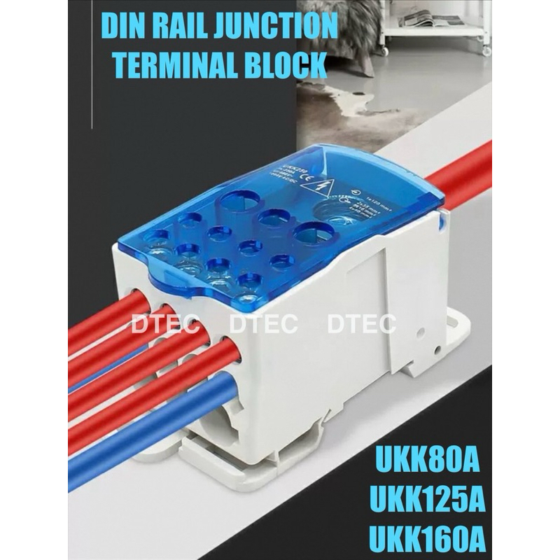 Din Rail Junction Terminal Block UKK80A/UKK125A/UKK160A Electrical Power Connector Unipolar ...