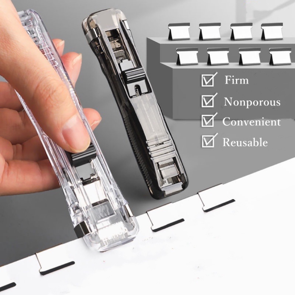 Nail Free Stapler Transparent Pusher Clips Hand Held Test Paper Clam ...