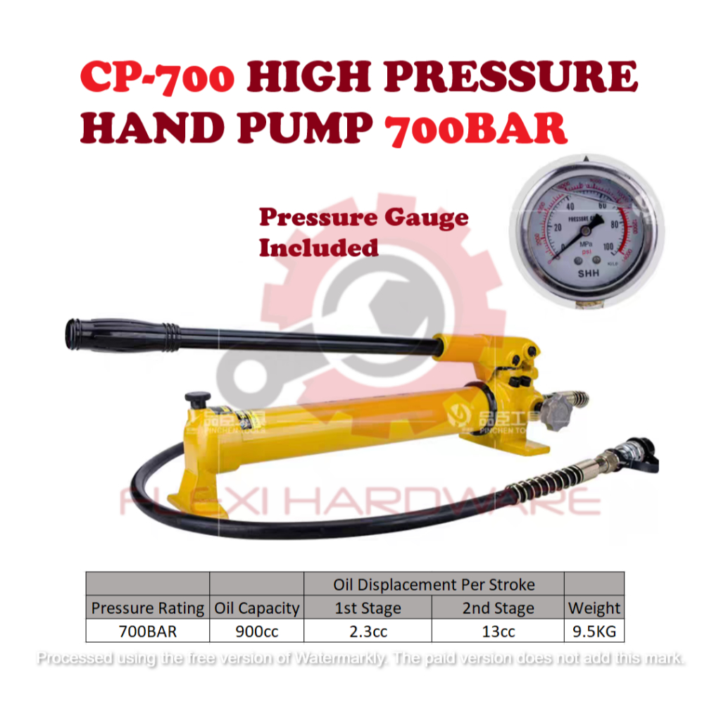 700BAR Ready Stock 900cc Hydraulic High Pressure Hand Oil Pump CP-700 With Pressure Gauge 700kg ...