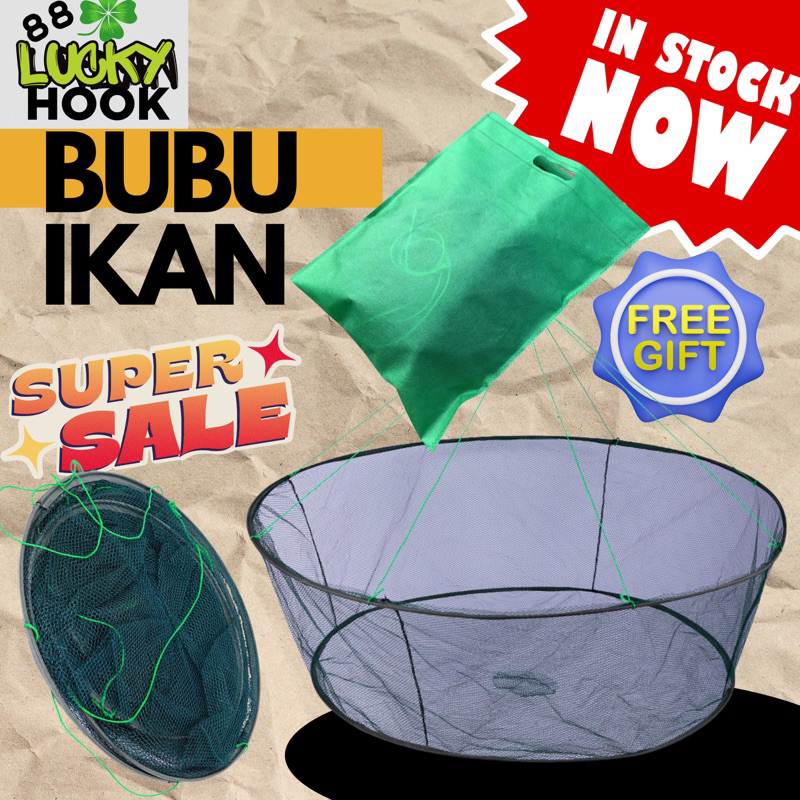 Round Foldable Bubu Ikan Fishing Net Cage Portable Lobster Fish Crab ...