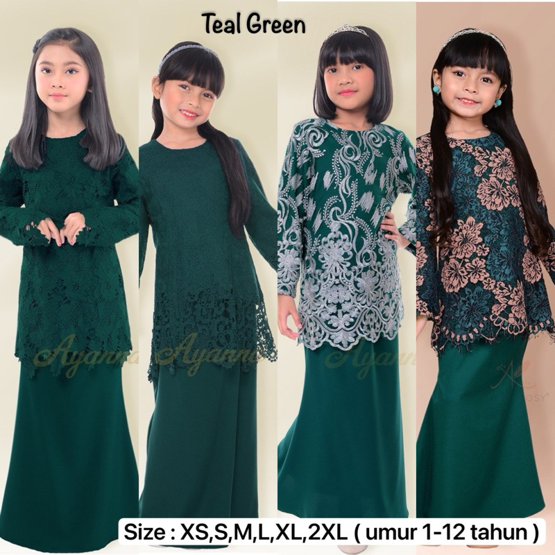 🔥(KIDS 1-12 TAHUN) TEMA SEDONDON BAJU KURUNG TEAL GREEN RAYA 2025 ...