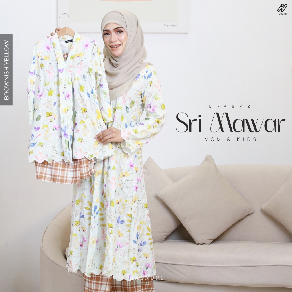 HASNURI Kebaya Sri Mawar Mom and Kids | Baju Kebaya labuh Moden Muslimah Cotton Cloud Printed ...