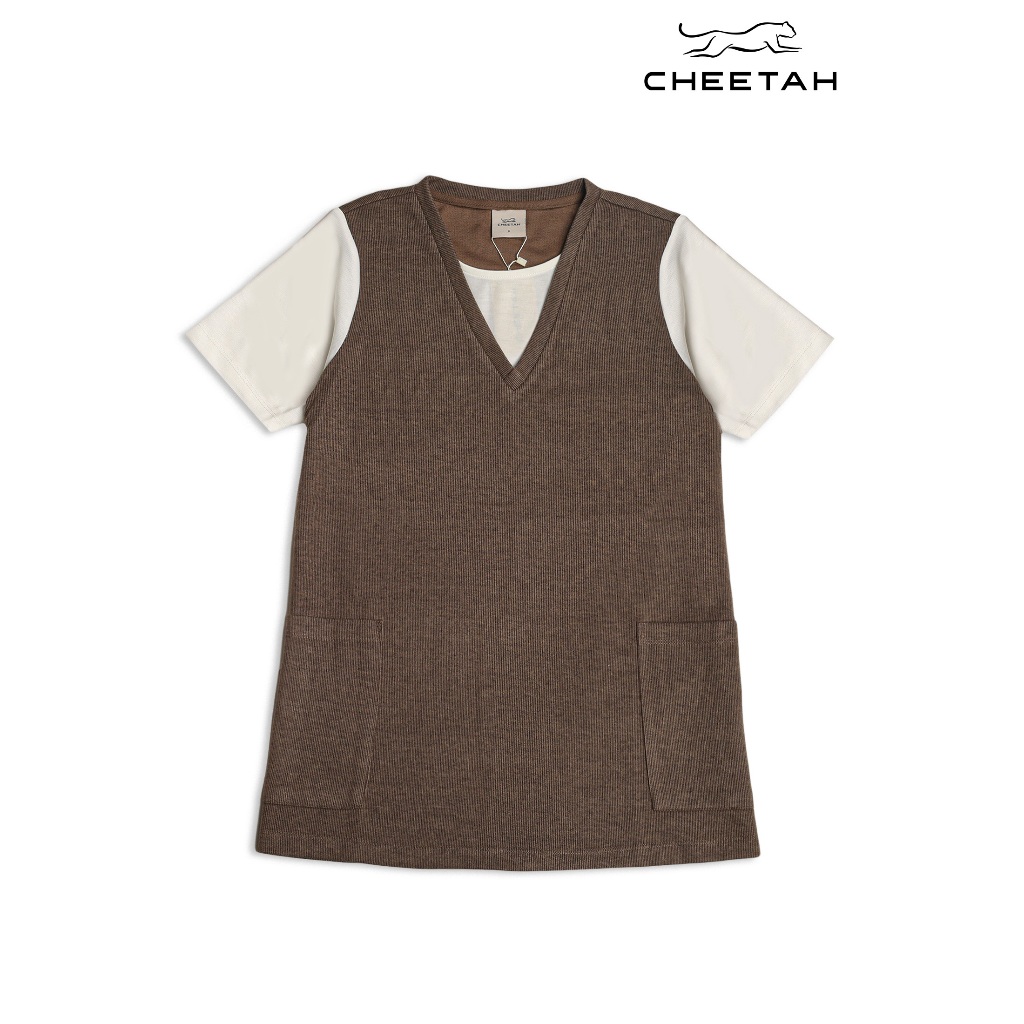 Cheetah Women Relaxed Fit Fancy Knit Short Sleeve Combined Tunic - CL ...