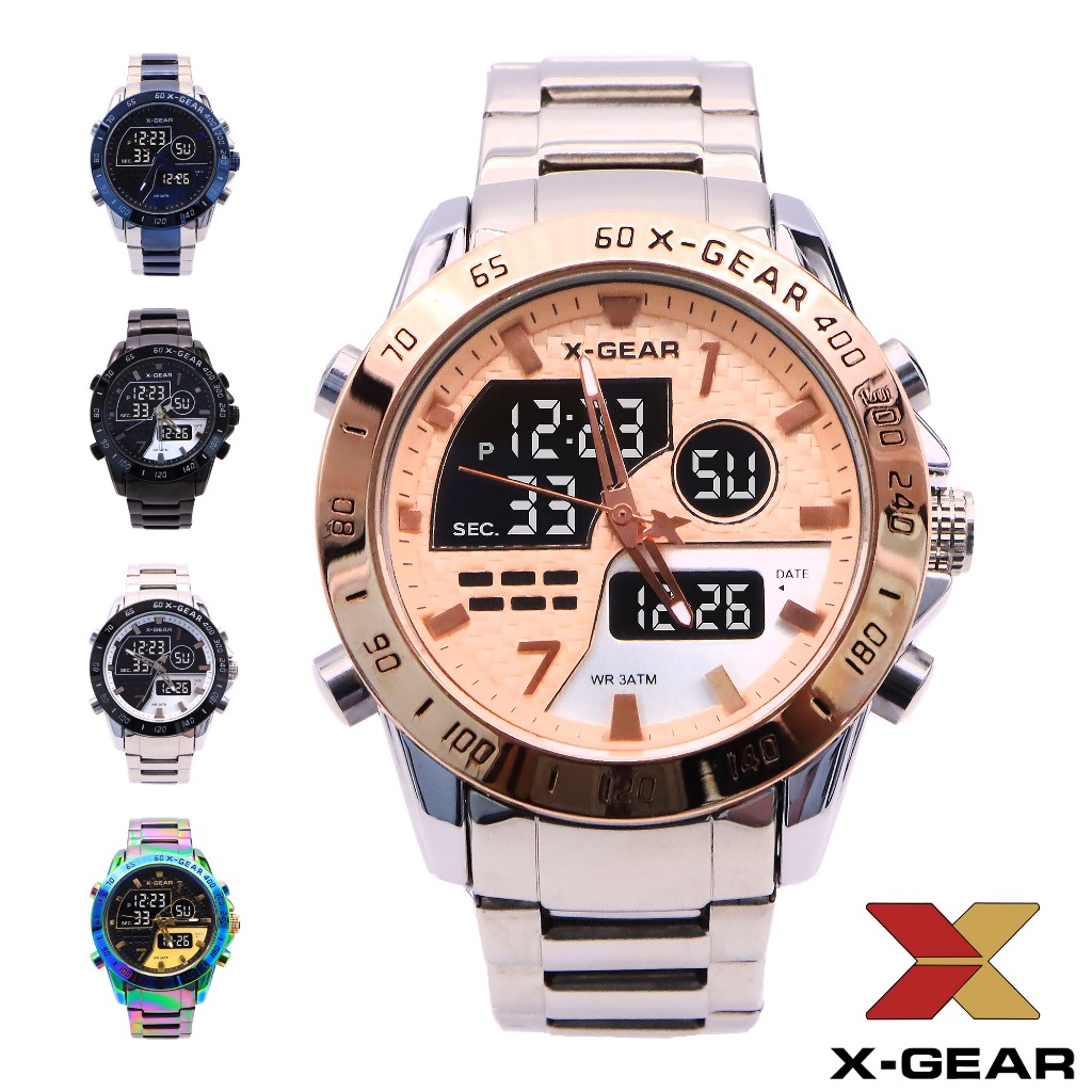 X-GEAR Watch ORIGINAL 50m Waterproof Stainless Steel Chain Strap Dual ...