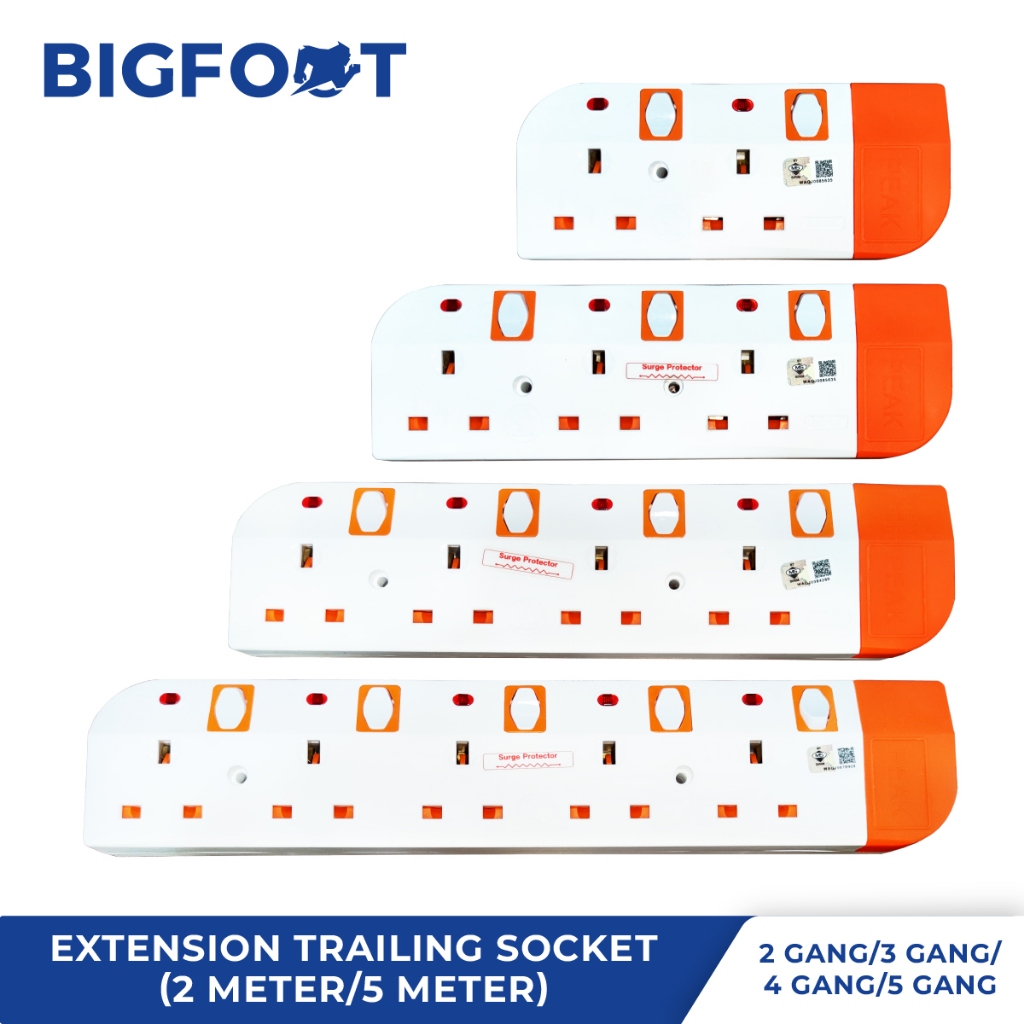 Sirim 2m 5m Peak Trailing Socket Extension Multile Plug Portable Extension Plug Adapters 13a