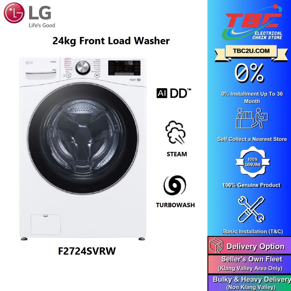 LG 24kg Front Load Washer with AI Direct Drive™ and TurboWash™ | F2724SVRW | Shopee Malaysia