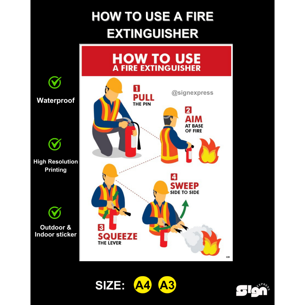 (READYSTOCK) HOW TO USE FIRE EXTINGUISHER SIGN DIRECTION, SAFETY SIGN ...