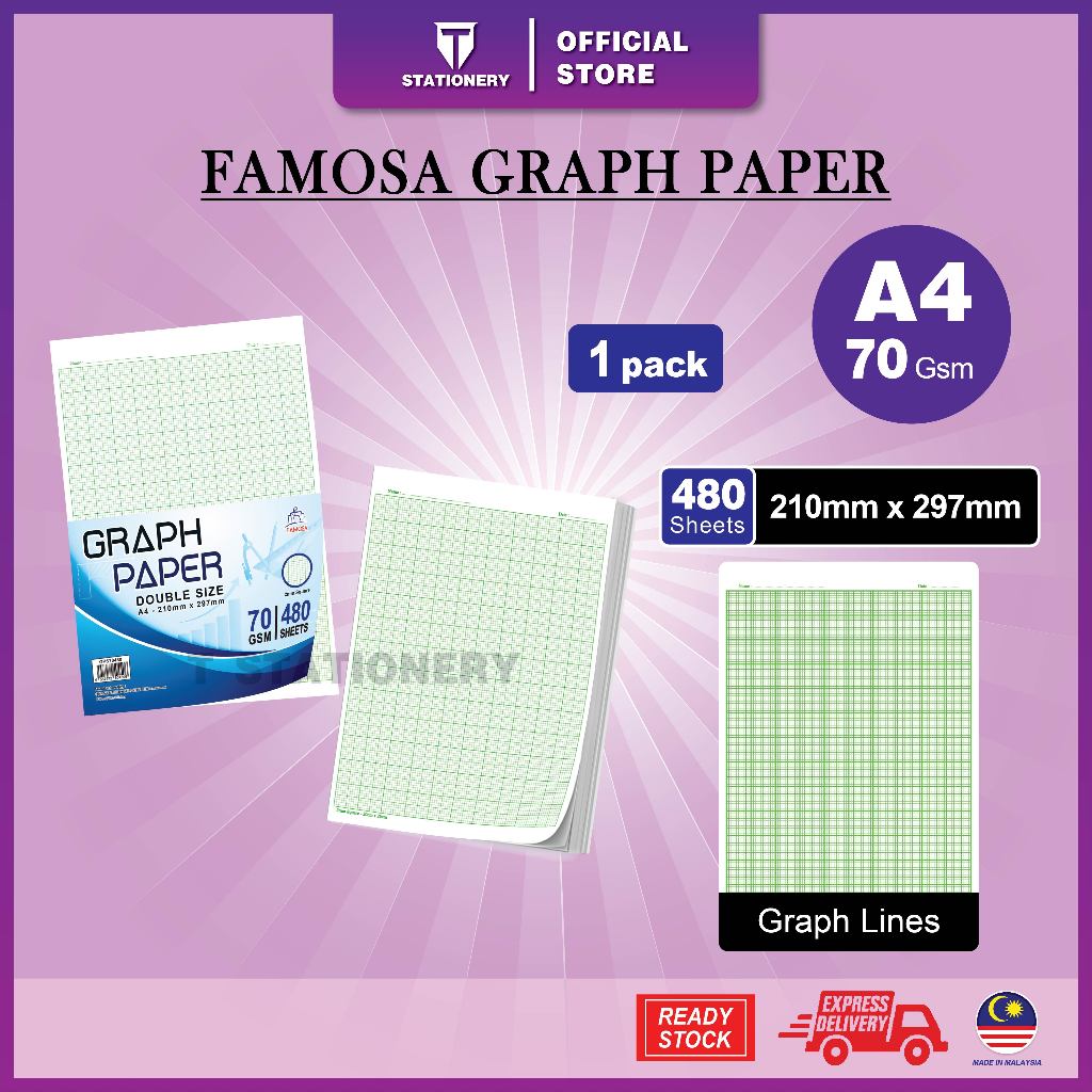 [SIDE OPEN] FAMOSA A4 10mm Square Double-Sided Graph Paper | 70gsm 480 ...