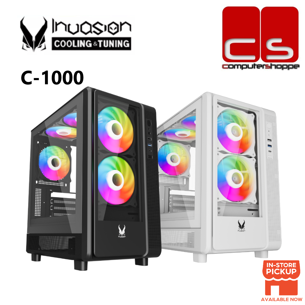 Invasion C-1000 Compact M-ATX Gaming Case - Black/White (AURORA FAN ...