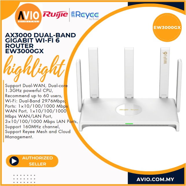 Ruijie AX3000 2976Mbps Dual Band Gigabit Wireless Wifi 6 Router 3 RJ45 ...
