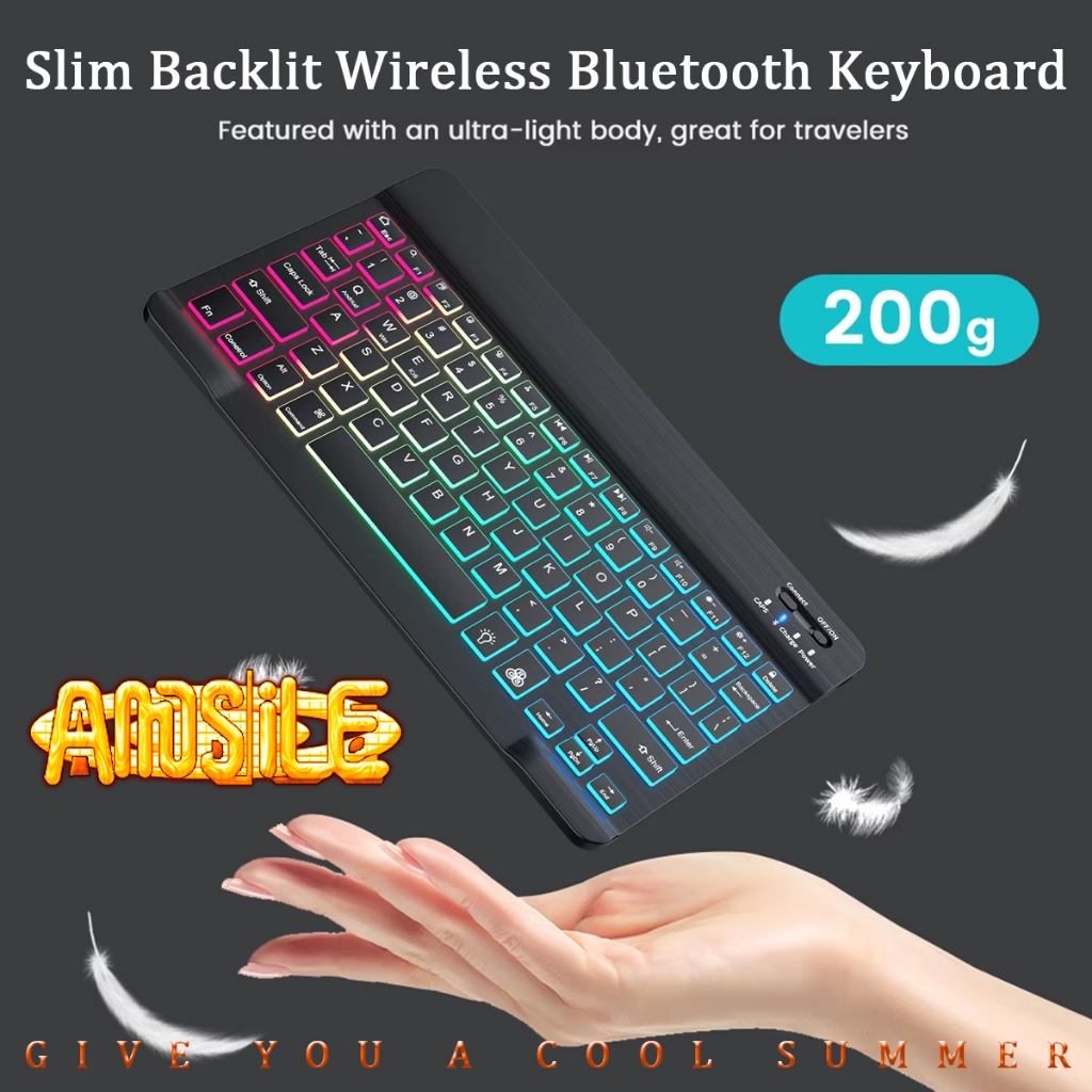 Slim Backlit Wireless Bluetooth Keyboard And Mouse Combo Multi Device Switch Android Tablets