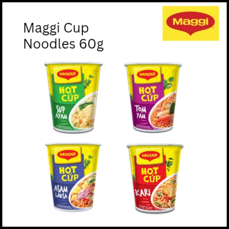 Maggi Hot Cup Instant Noodles 60g (Chicken/Tomyum/Asam Laksa/Curry ...