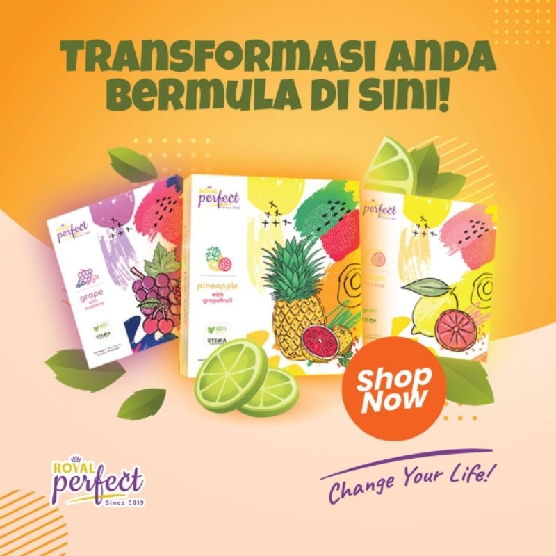ROYAL PERFECT MINUMAN FIBER JUS BUAH BUAHAN LEMON NENAS ANGGUR 10sachet ...