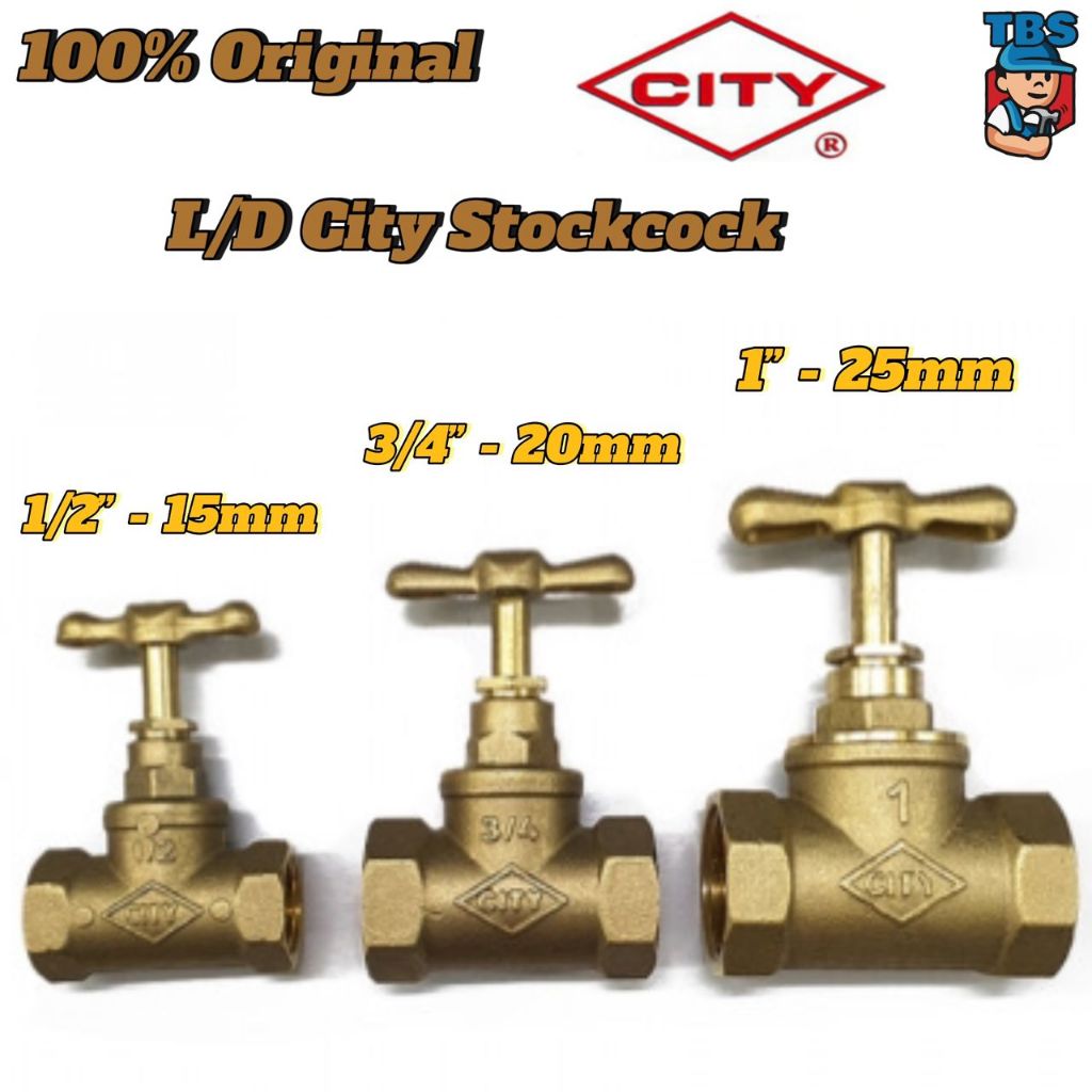 100% ORIGINAL CITY BALLVALVE BRASS STOP COCK STOPCOCK 1/2" (15MM) , 3/4 ...