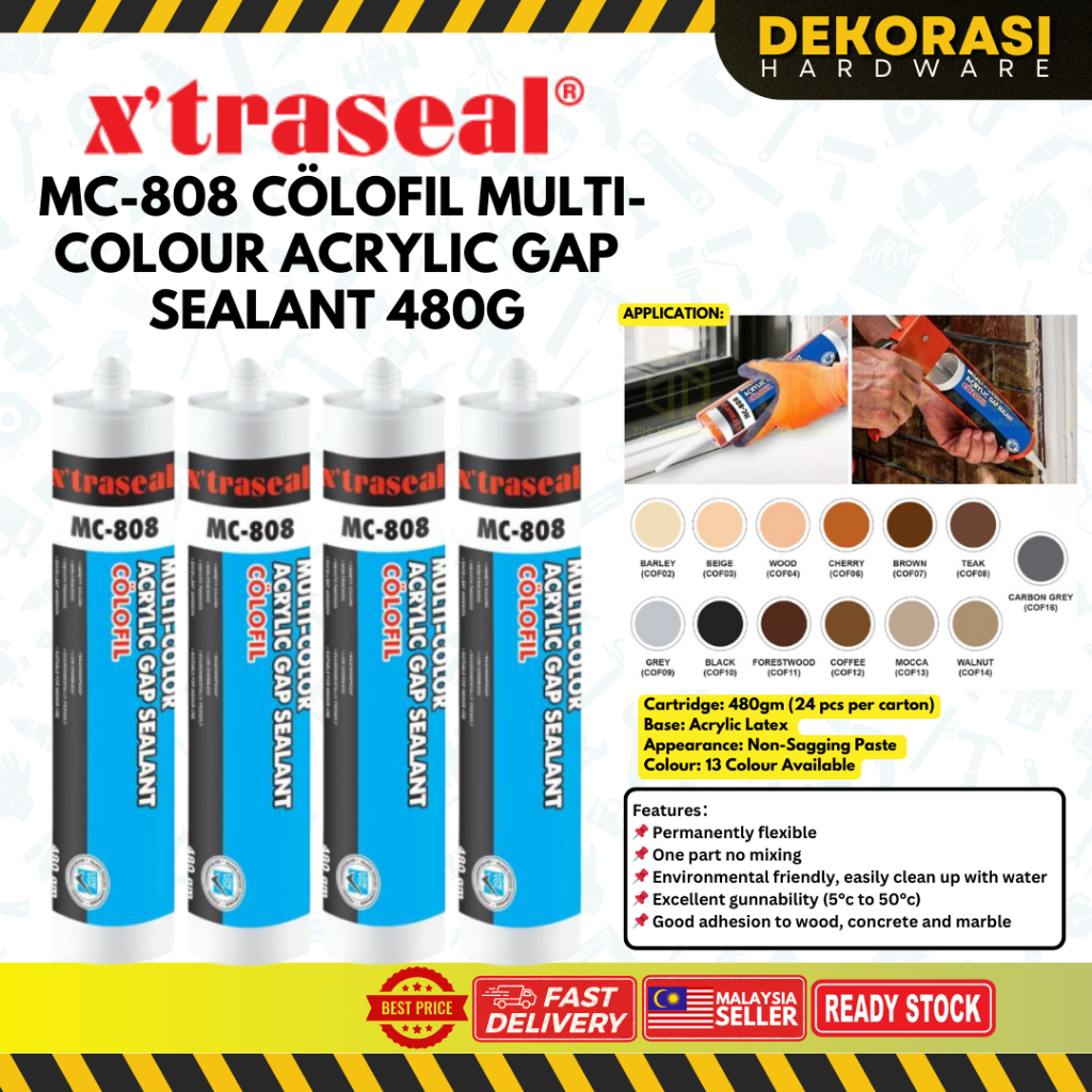 (100% FRESH STOCK)Black, Brown, Grey, ETC.. X'traseal MC-808 Cölofil Multi-Colour Acrylic Gap ...