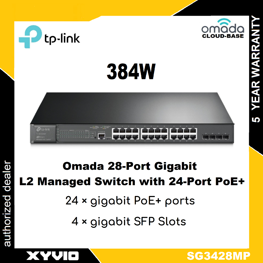 TP-LINK SG3428MP Omada Cloud-Base 28-Port Gigabit L2 Managed Switch with 24-Port PoE+ | Shopee ...