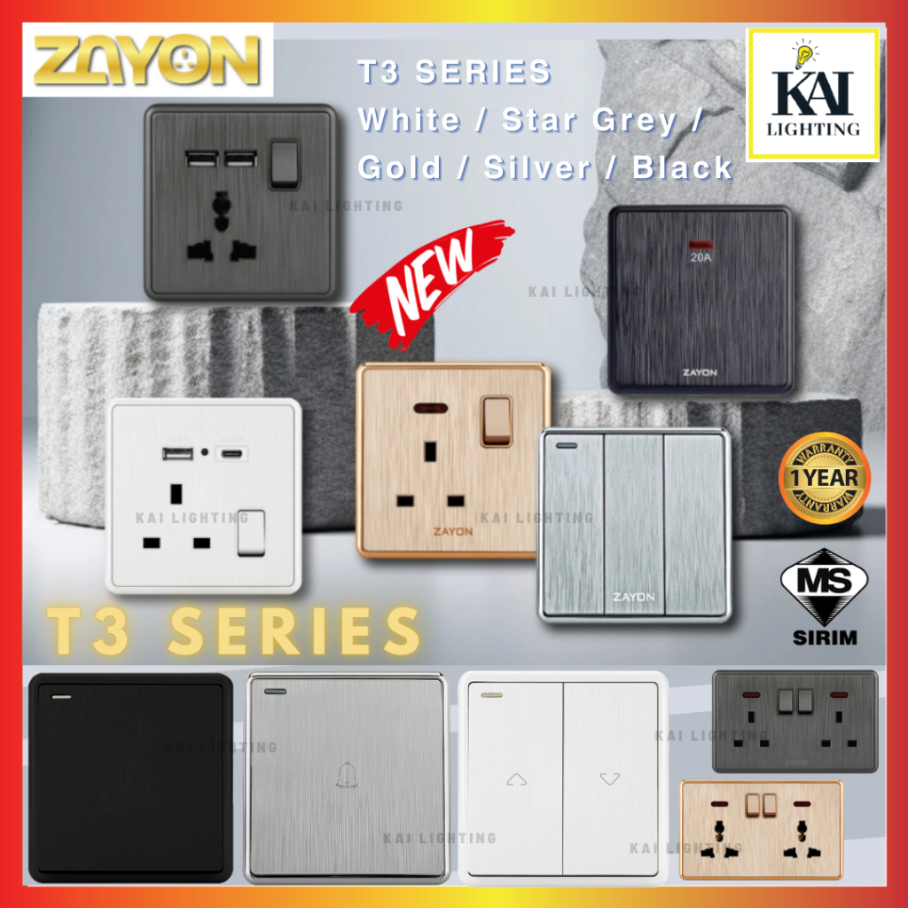 [SIRIM] ZAYON T3 Series Switch Sockets Design Star Grey / Black ...