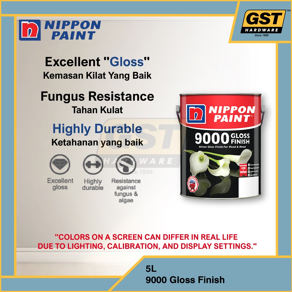 5L Nippon Paint 9000 Gloss Finish Paint Metal Paint Wood Paint Cat Besi ...