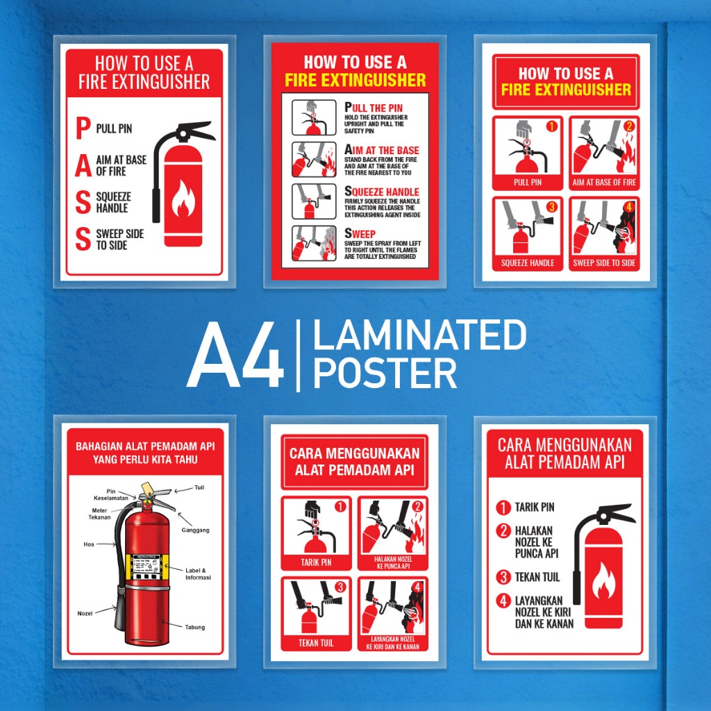 [Laminated Poster] A4 Size Papan Tanda Signage How to Use Fire ...