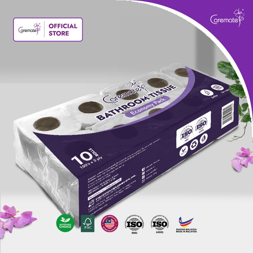 Caremate Bathroom Tissue Economy Pack 10 Rolls x 150's x 2 Ply | Tisu ...