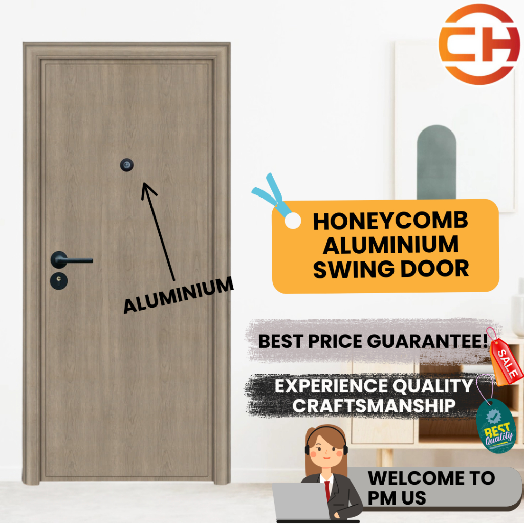 ARTFIBRE Honeycomb Aluminium Swing Door c/w Door Viewer & Mortise Lock ...