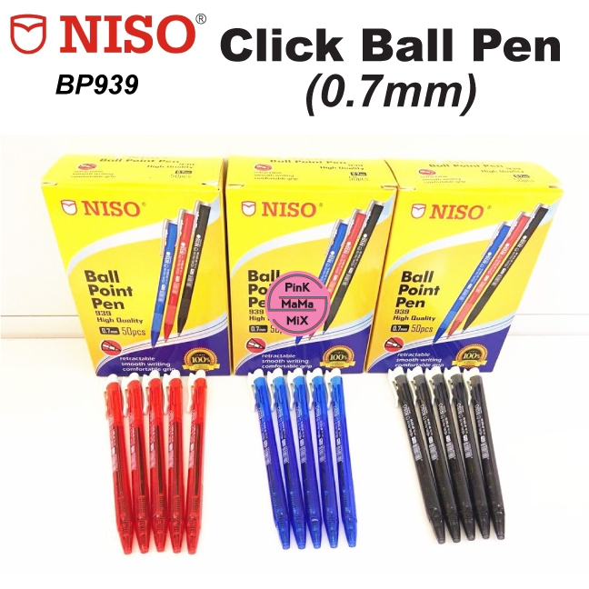 Niso BP939 Click ball Pen – 0.7mm (Black / Blue / Red) | Shopee Malaysia
