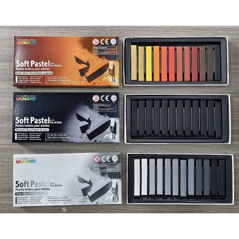 MUNGYO SOFT PASTEL SET MP-12C CHARCOAL / MP-12G GRAY / MP-12E EARTH ...