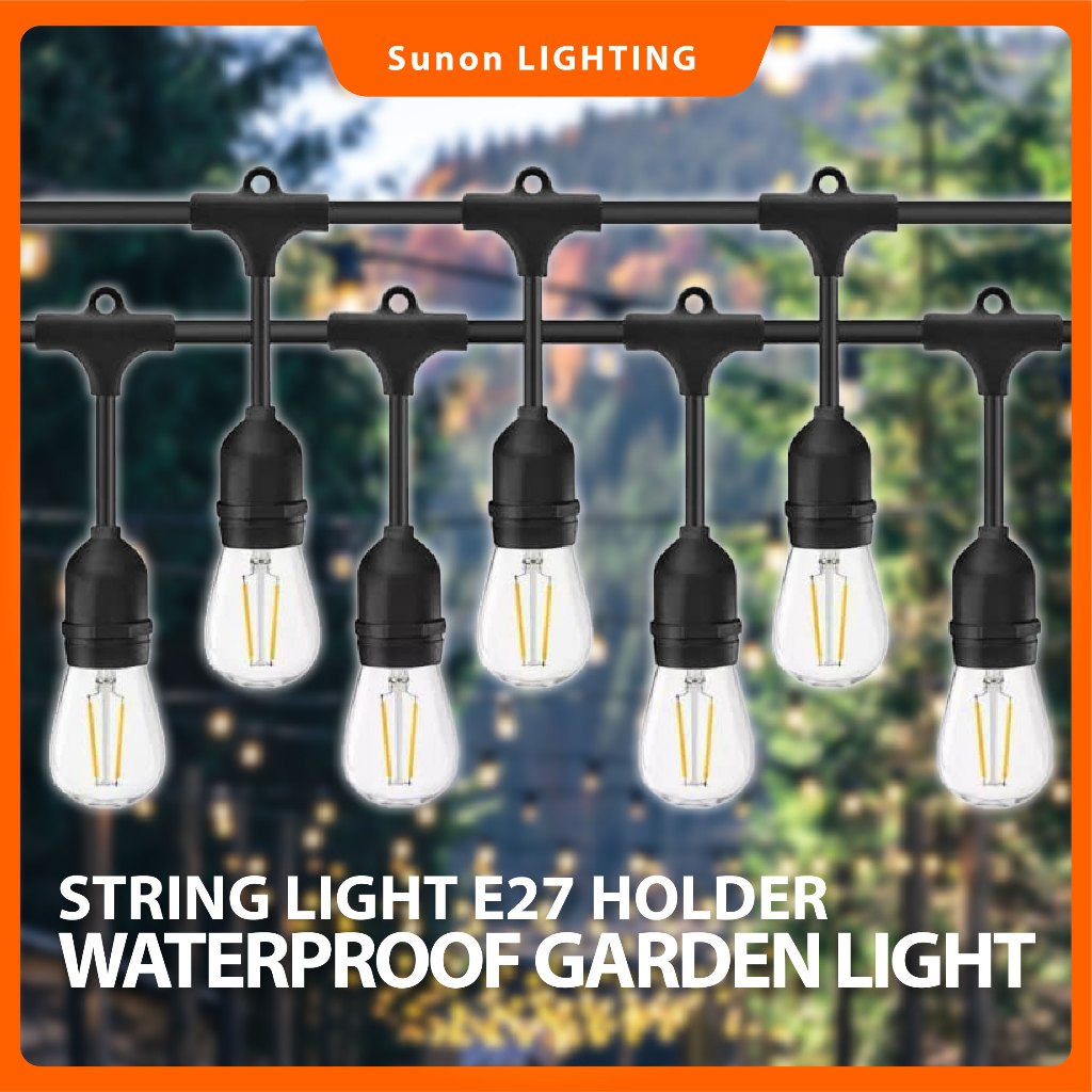 String Light with 15 E27 Holder 5M / 10M / 20M / 30M IP65 Weatherproof Outdoor Garden Potion ...