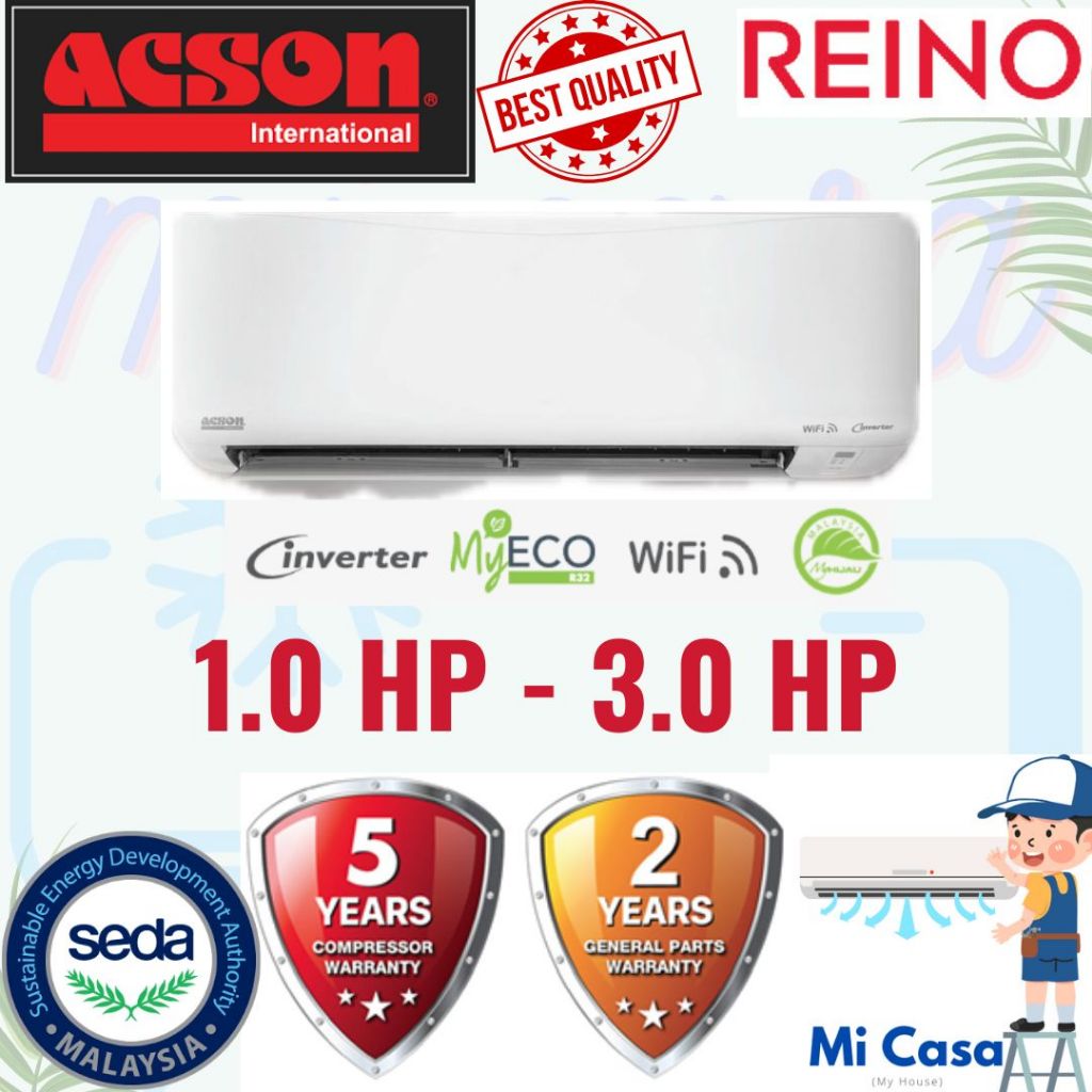 KUCHING SARAWAK SABAH EM SEDA ACSON REINO WALL MOUNTED SERIES INVERTER R32 AIRCOND 1.0 HP - 2.5 ...