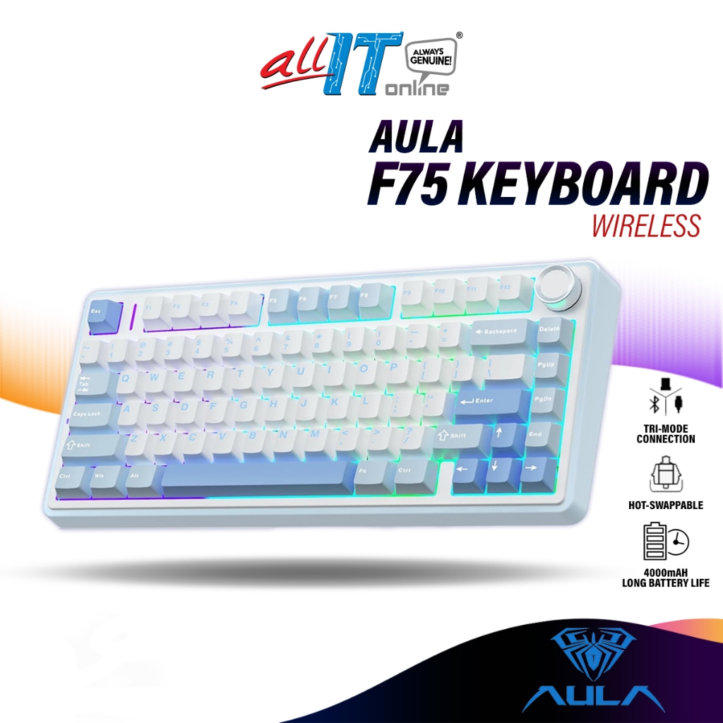 AULA F75 Wireless Mechanical Gaming Keyboard 75% Layout with RGB Tri ...