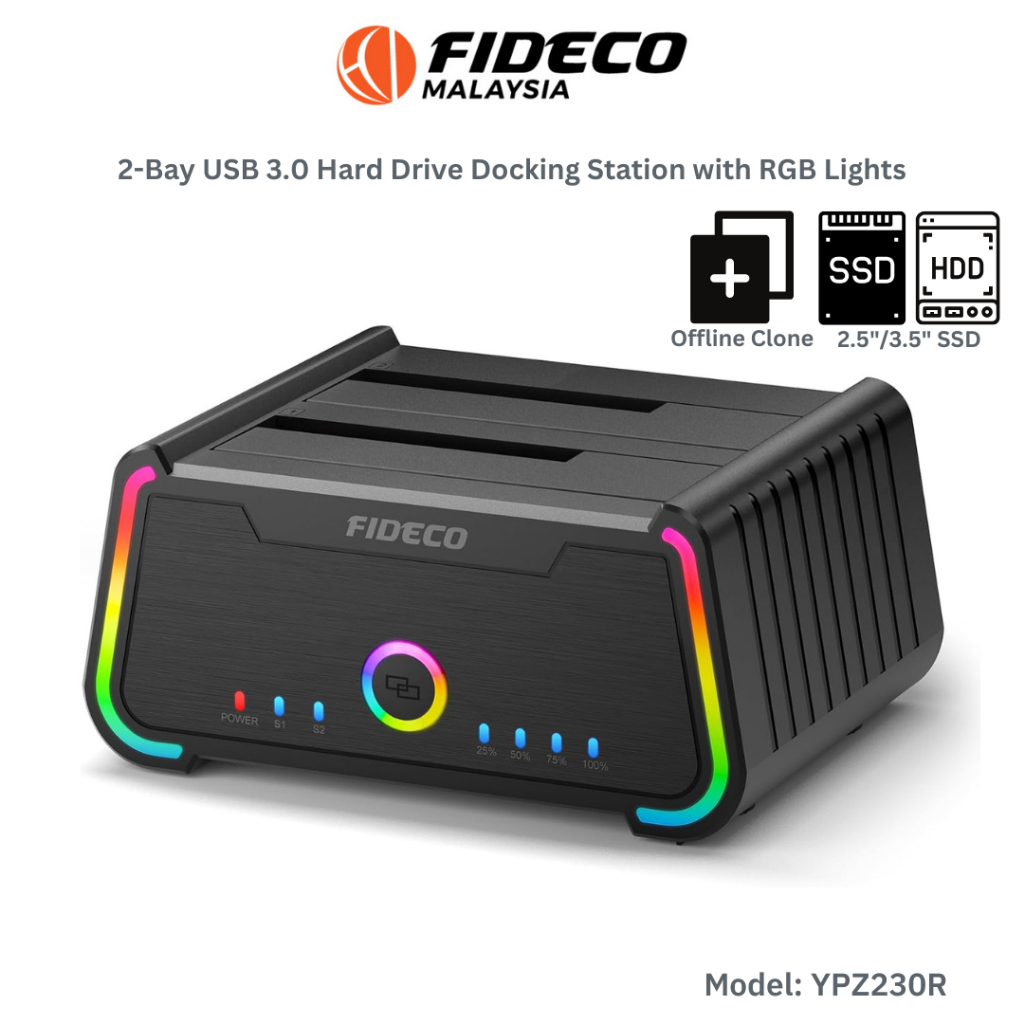 Fideco USB3.0 Hard Drive Docking Station For 2.5" & 3.5" SATA HDD/SSD ...