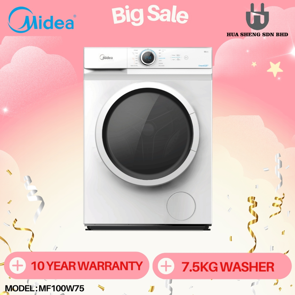 MIDEA MF100W75 7.5kg Front Load Washing Machine Mesin Basuh | Shopee ...