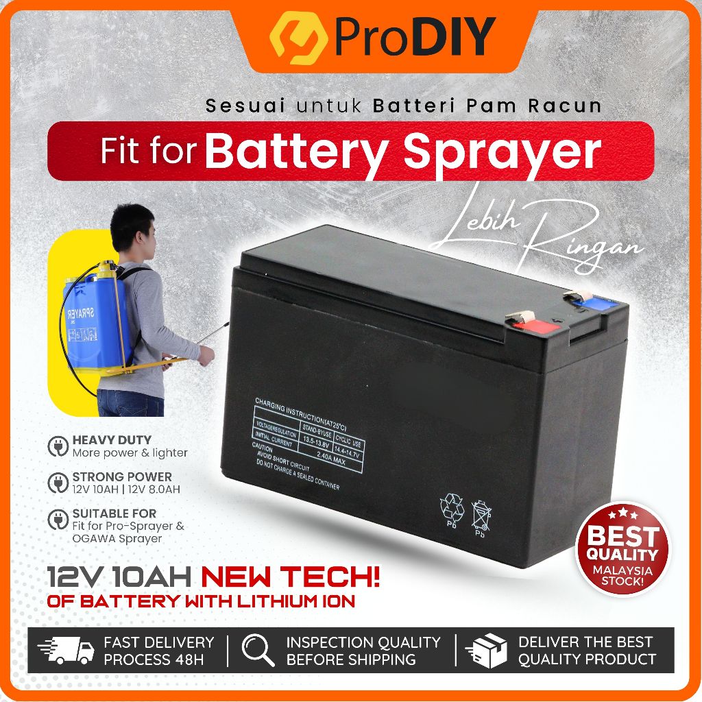 12V 8.0Ah / 10Ah Battery For Sprayer Pump Knapsack Rechargeable Battery ...