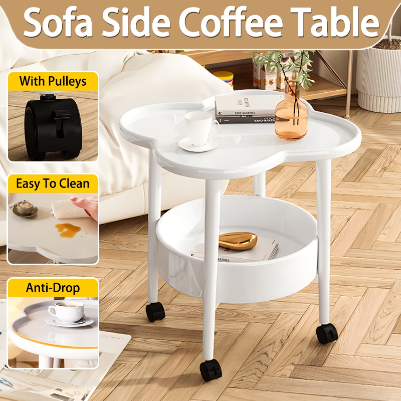 Movable Living Room Small Coffee Tea Side Table Nordic Cream 2 Layer ...