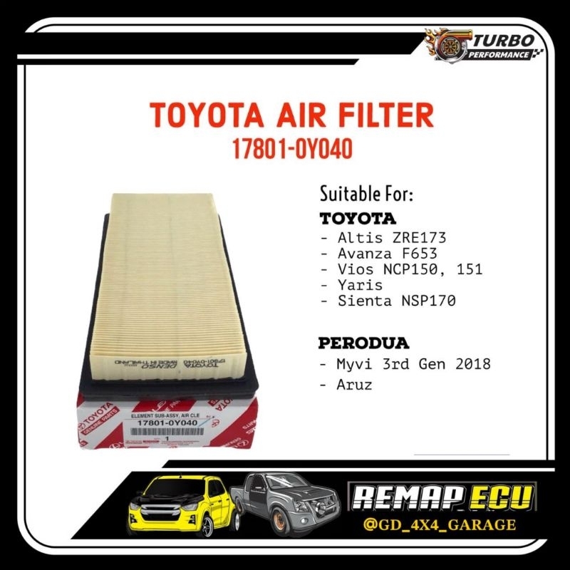 TOYOTA 17801-0Y040 AIR FILTER - ALTIS/ AVANZA/ VIOS/ YARIS/ MYVI/ ARUZ ...