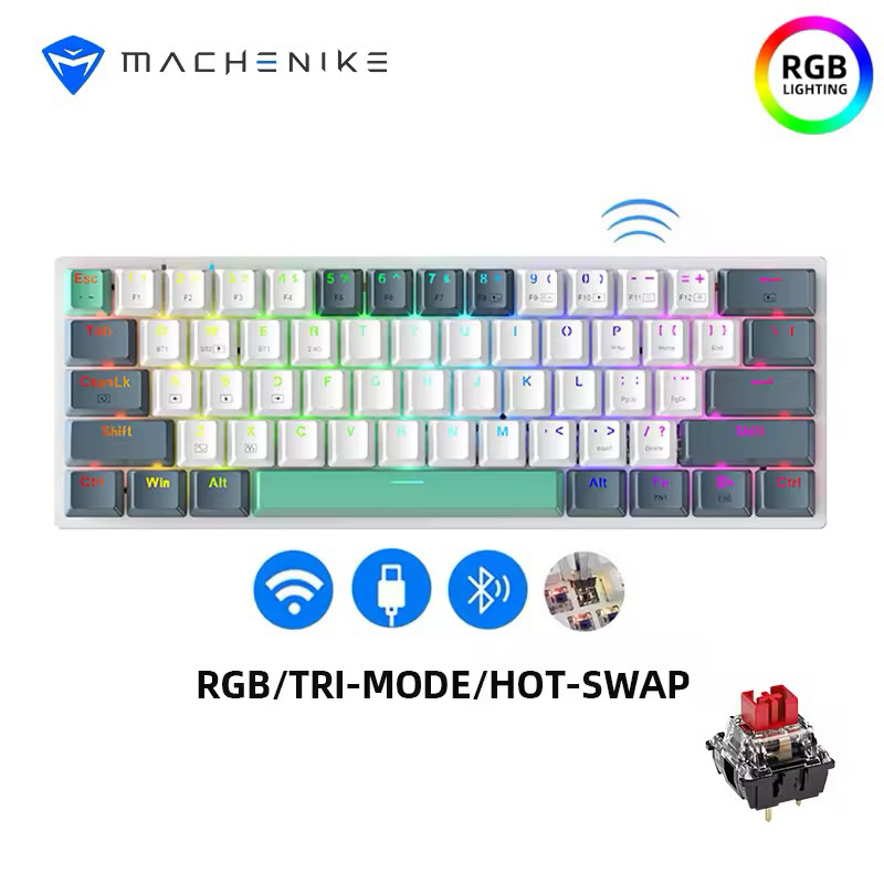 Machenike K500 B61 Mechanical Keyboard 61 Key Tri-Mode Wired/2.4G ...