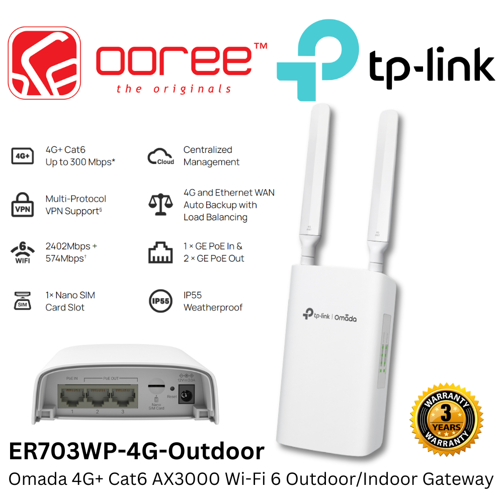 TP-LINK ER703WP-4G-OUTDOOR OMADA 4G+ CAT6 AX3000 WI-FI 6 OUTDOOR/INDOOR ...