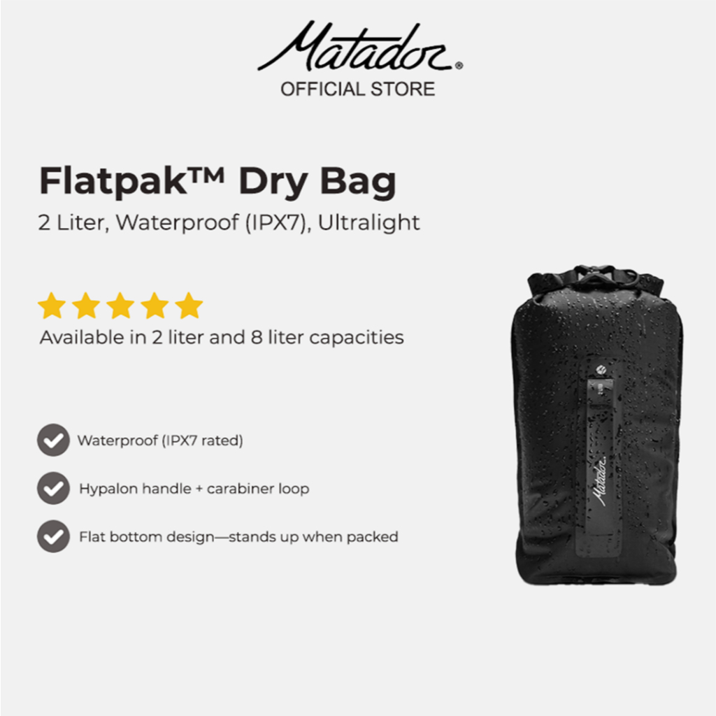 Matador® FlatPak Dry 2L Bag with Hypalon Handle + Carabiner Loop | 2 Liters, IPX7 Waterproof ...