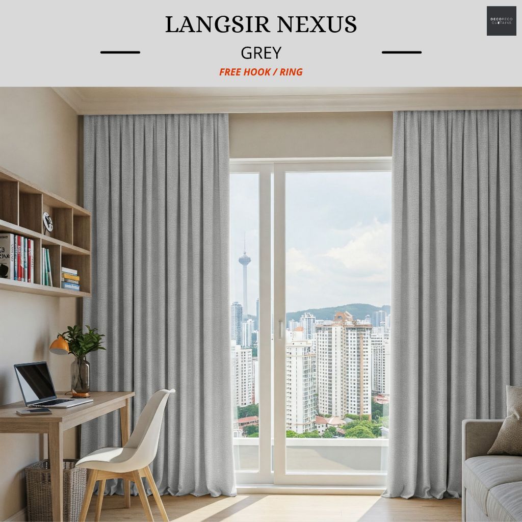 NEXUS Langsir 80% Blackout Warna Grey Tebal Berat UV Protect Curtain ...