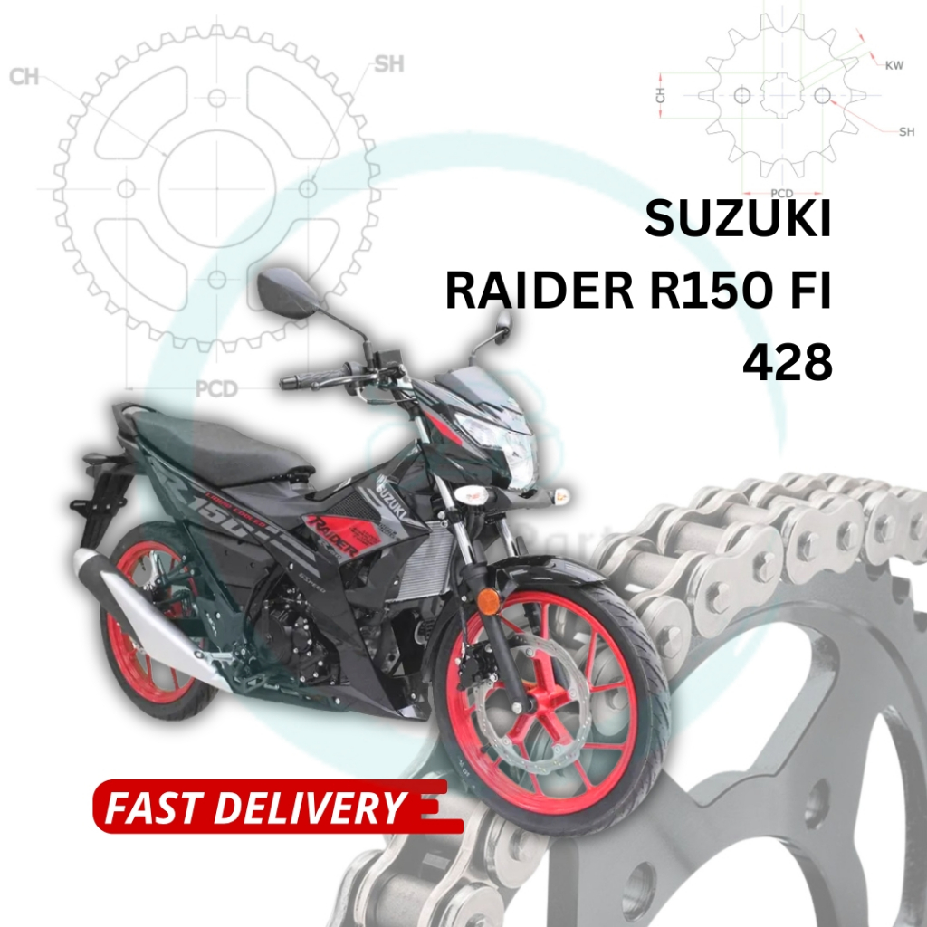 SUZUKI RAIDER R150 FI RAIDER R 150 FI MOTORCYCLE SPROCKET CHAIN SET 428 ...