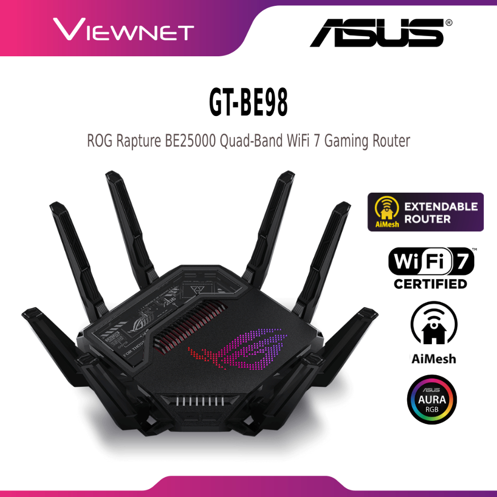 ASUS ROG RAPTURE GT-BE98 BE25000 QUAD-BAND WIFI 7 GAMING ROUTER WITH ...