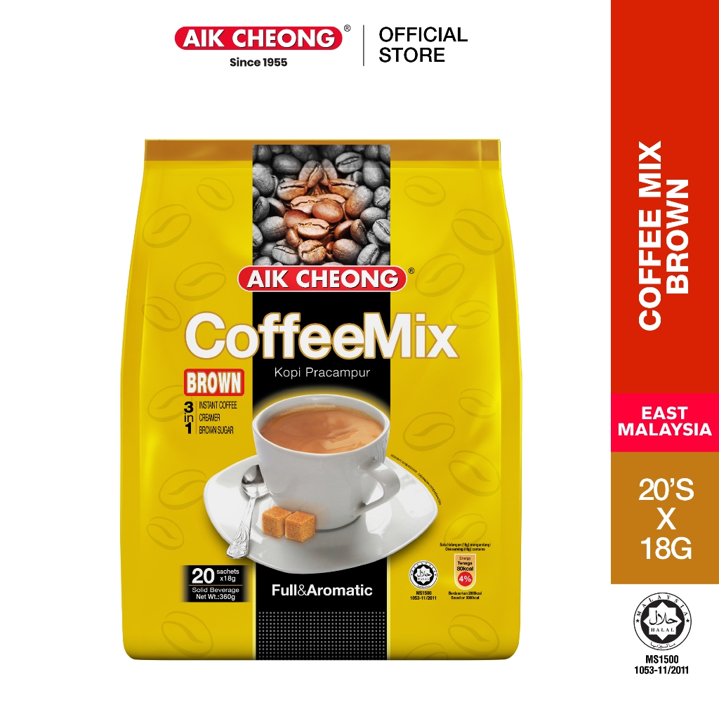 [East Malaysia] AIK CHEONG Coffee Mix 3 In 1 - Brown Sugar (360g/18g x 20 Sachets) | Shopee Malaysia