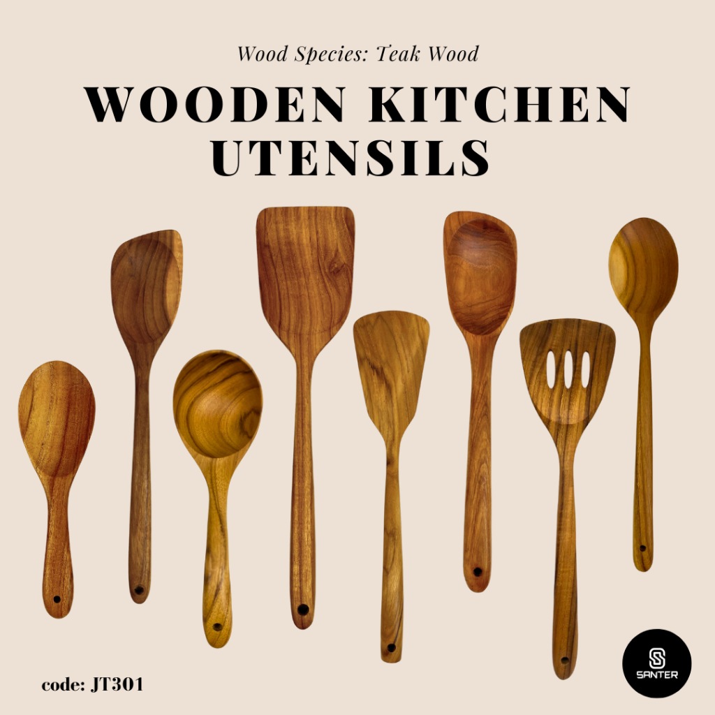 JT301. Teak Wood Wooden Kitchen Utensils / Rice Paddle / Frying Spatula ...