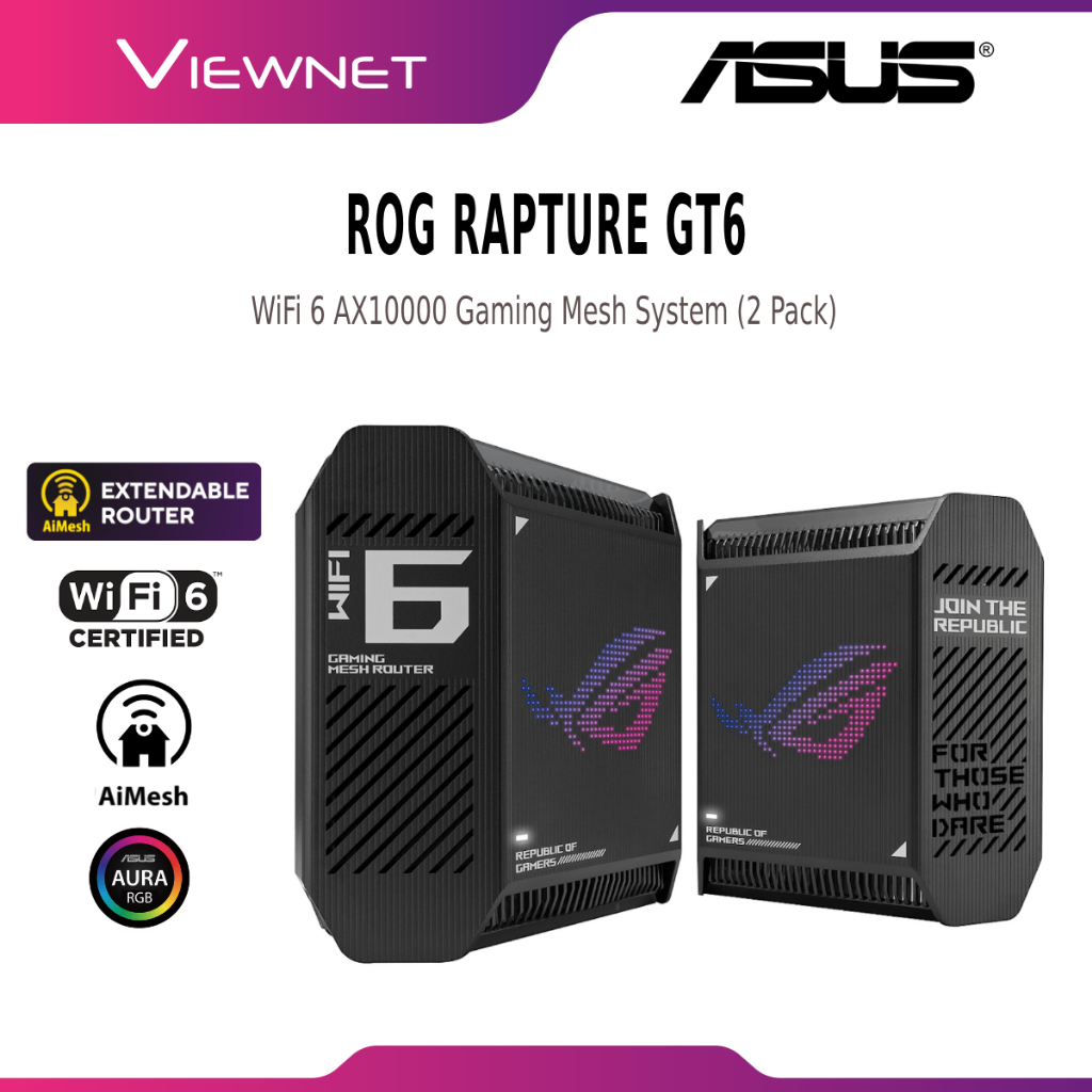 ASUS ROG RAPTURE GT6 (2-PACK) AX10000 TRI-BAND WIFI 6 GAMING MESH ...