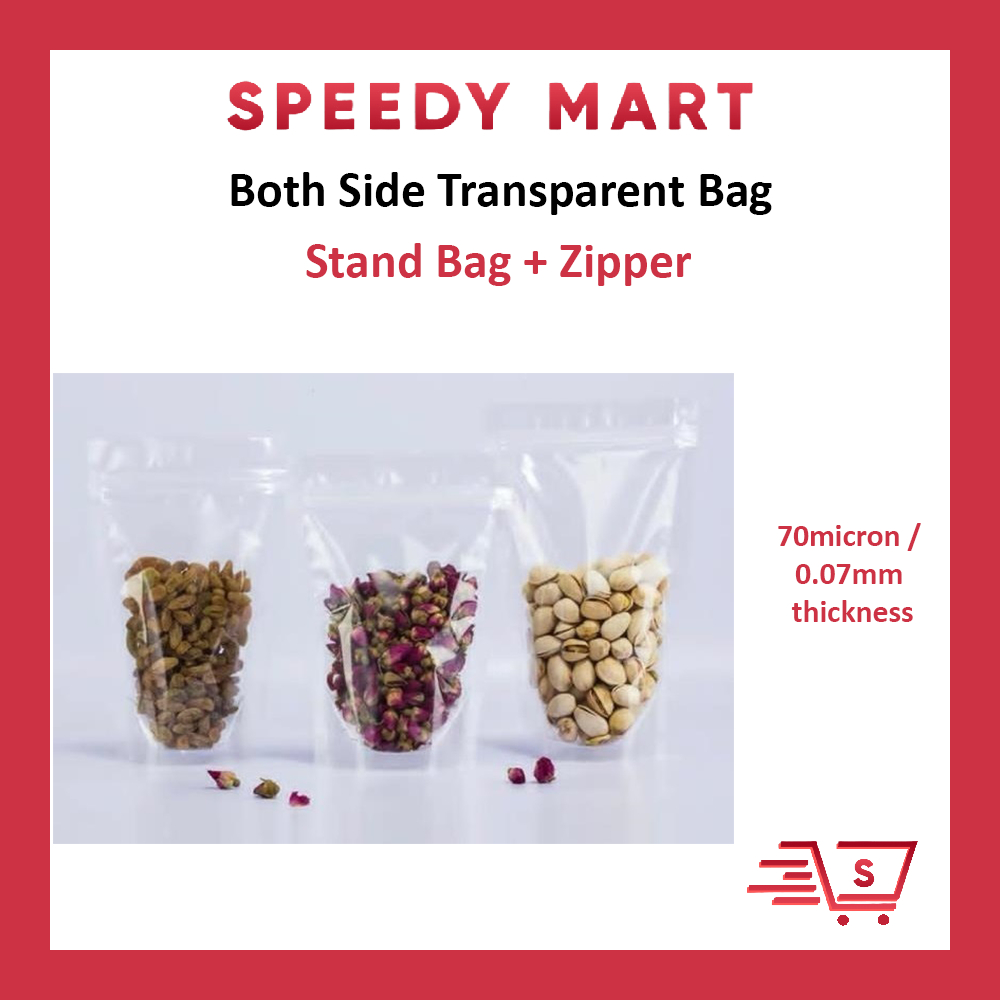 (50pcs+-) Transparent Stand Bag with zipper / Both side Transparent ...