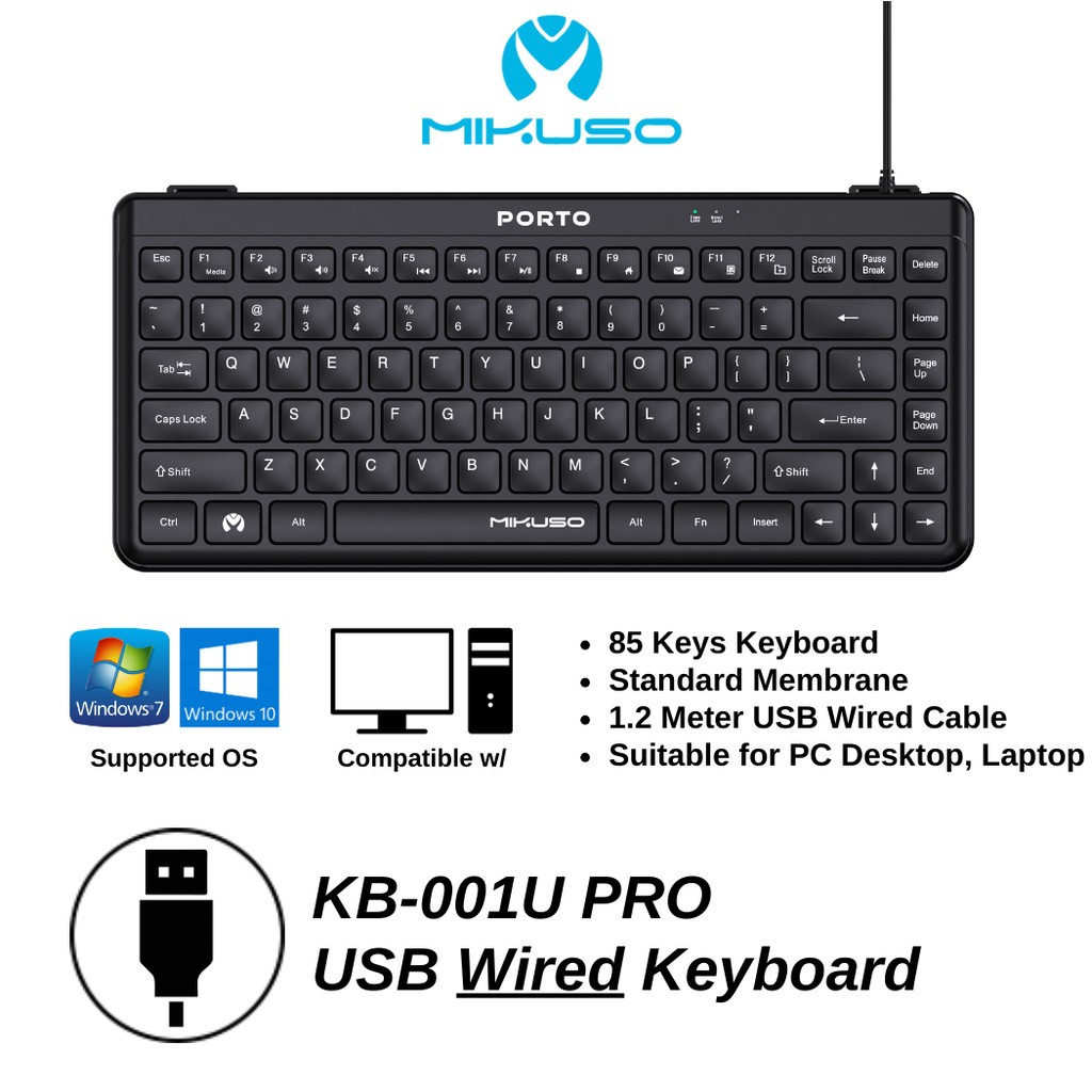 Mikuso KB-001U / KB-001 Pro Portable USB Keyboard Durable 78 Standard ...